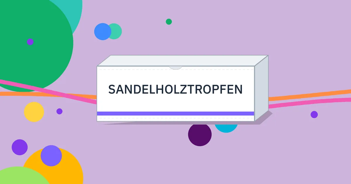 Symbolbild: Packung mit der Aufschrift SANDELHOLZTROPFEN (PZN 11867297) – Verfügbarkeit und Bezug in Apotheken in Frankfurt am Main