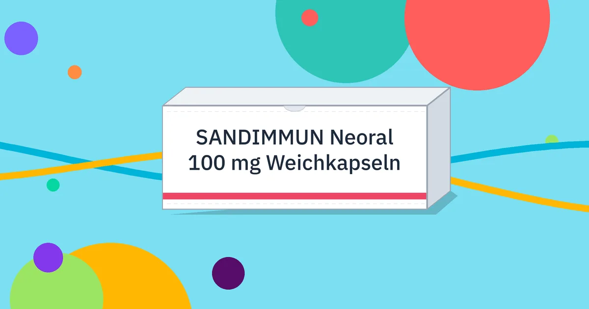 Symbolbild: Packung mit der Aufschrift SANDIMMUN Neoral 100 mg Weichkapseln (PZN 19830218) – Verfügbarkeit und Bezug in Apotheken in Frankfurt am Main