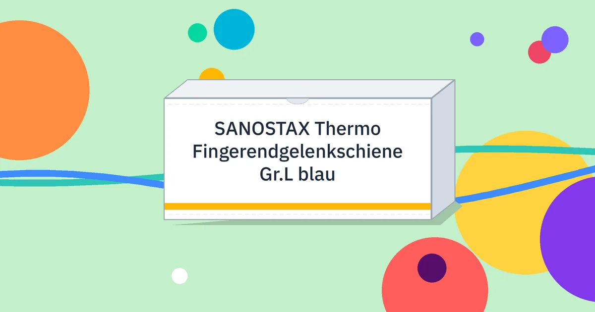Symbolbild: Packung mit der Aufschrift SANOSTAX Thermo Fingerendgelenkschiene Gr.L blau (PZN 11550502) – Verfügbarkeit und Bezug in Apotheken in Frankfurt am Main