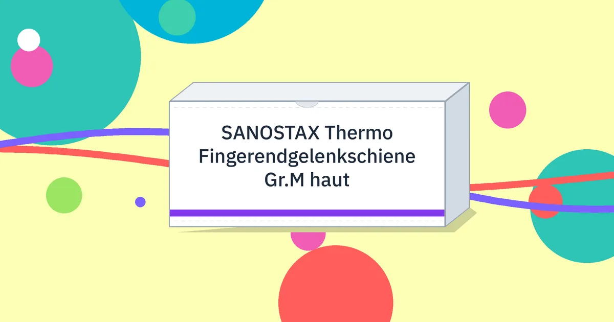 Symbolbild: Packung mit der Aufschrift SANOSTAX Thermo Fingerendgelenkschiene Gr.M haut (PZN 11131768) – Verfügbarkeit und Bezug in Apotheken in Frankfurt am Main