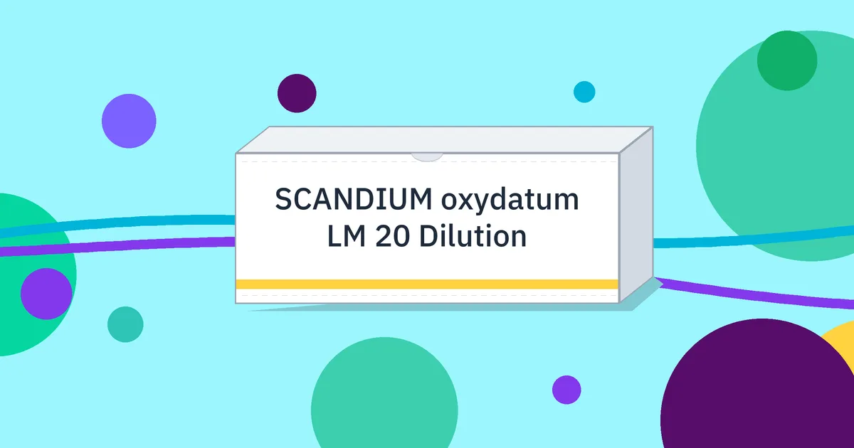 Symbolbild: Packung mit der Aufschrift SCANDIUM oxydatum LM 20 Dilution (PZN 13183634) – Verfügbarkeit und Bezug in Apotheken in Frankfurt am Main