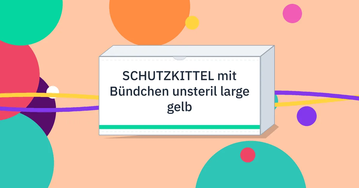 Symbolbild: Packung mit der Aufschrift SCHUTZKITTEL mit Bündchen unsteril large gelb (PZN 07556367) – Verfügbarkeit und Bezug in Apotheken in Frankfurt am Main