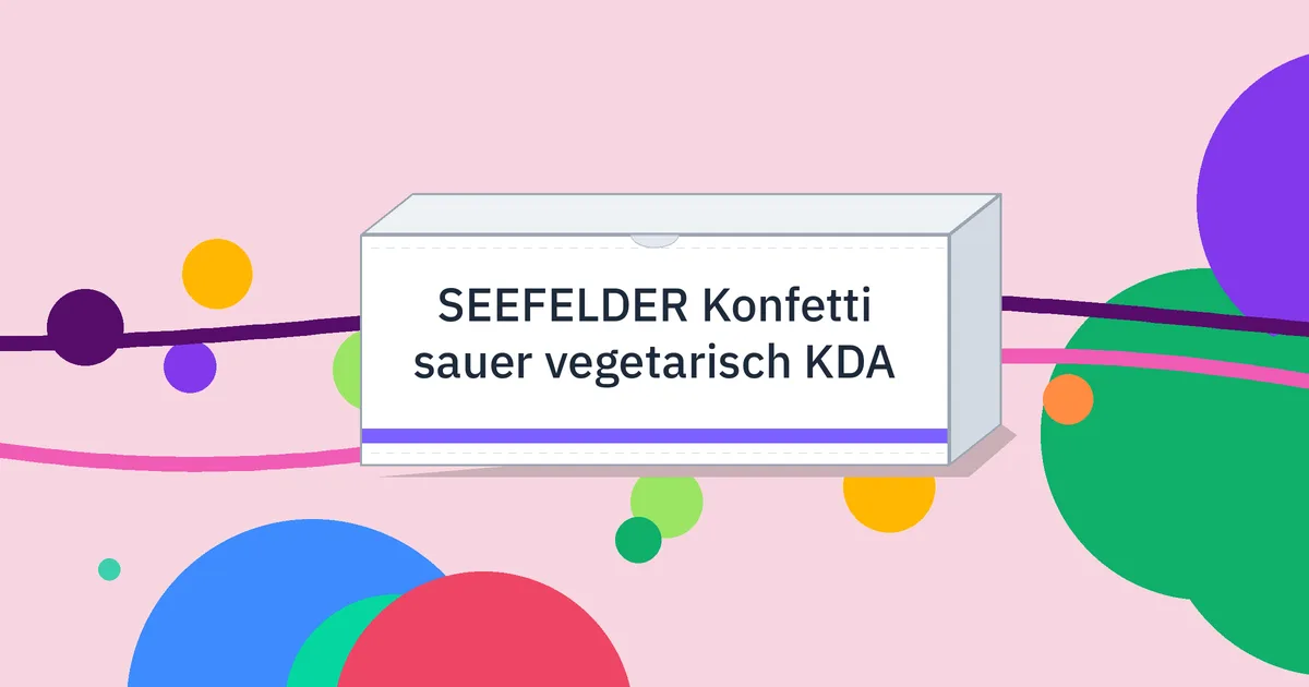 Symbolbild: Packung mit der Aufschrift SEEFELDER Konfetti sauer vegetarisch KDA (PZN 19903093) – Verfügbarkeit und Bezug in Apotheken in Frankfurt am Main