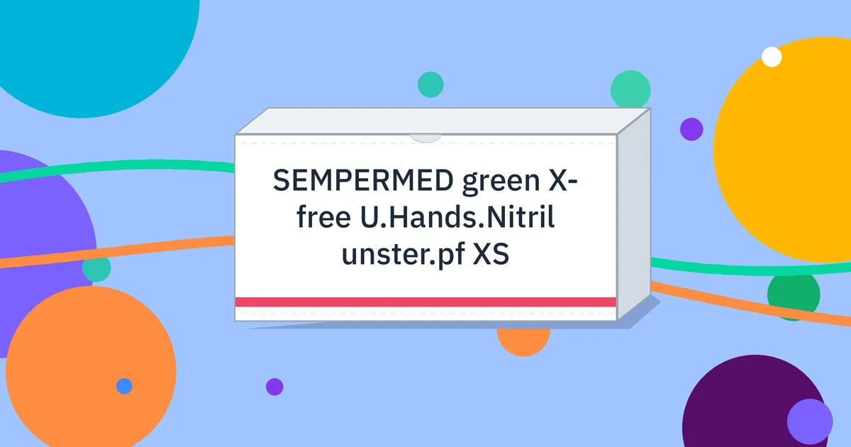 Symbolbild: Packung mit der Aufschrift SEMPERMED green X-free U.Hands.Nitril unster.pf XS (PZN 19961481) – Verfügbarkeit und Bezug in Apotheken in Frankfurt am Main