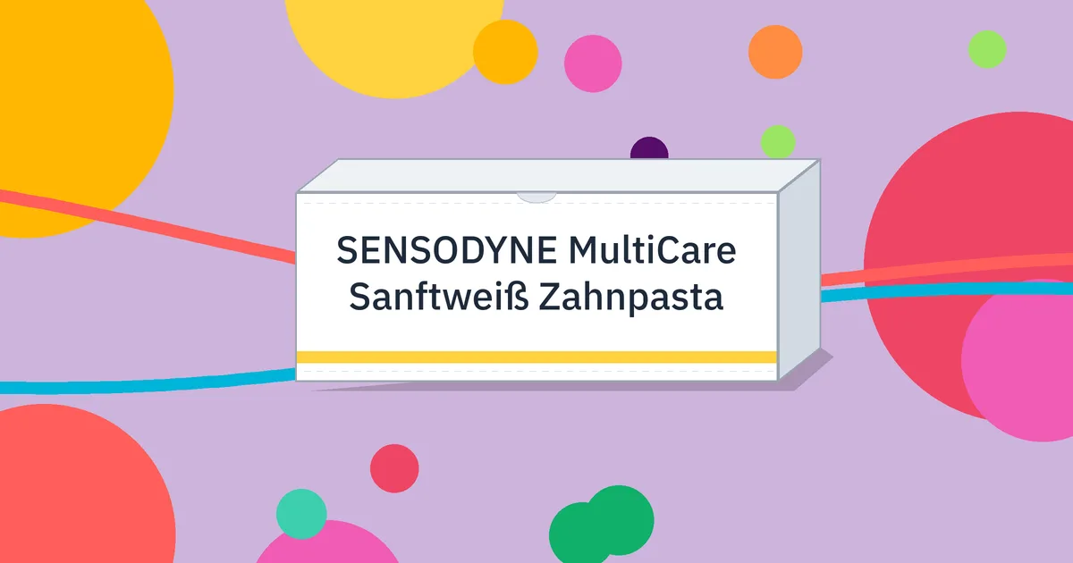 Symbolbild: Packung mit der Aufschrift SENSODYNE MultiCare Sanftweiß Zahnpasta (PZN 19904431) – Verfügbarkeit und Bezug in Apotheken in Frankfurt am Main