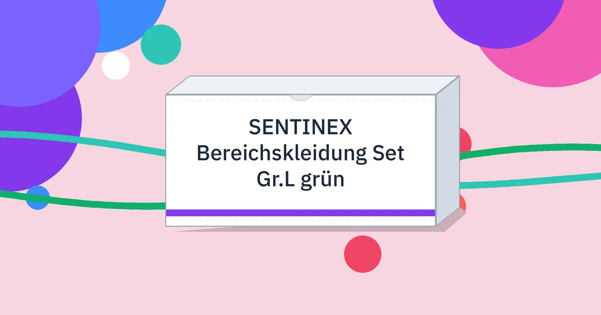 Symbolbild: Packung mit der Aufschrift SENTINEX Bereichskleidung Set Gr.L grün (PZN 09286363) – Verfügbarkeit und Bezug in Apotheken in Frankfurt am Main