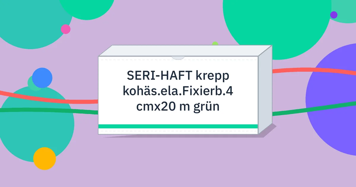 Symbolbild: Packung mit der Aufschrift SERI-HAFT krepp kohäs.ela.Fixierb.4 cmx20 m grün (PZN 20845900) – Verfügbarkeit und Bezug in Apotheken in Frankfurt am Main