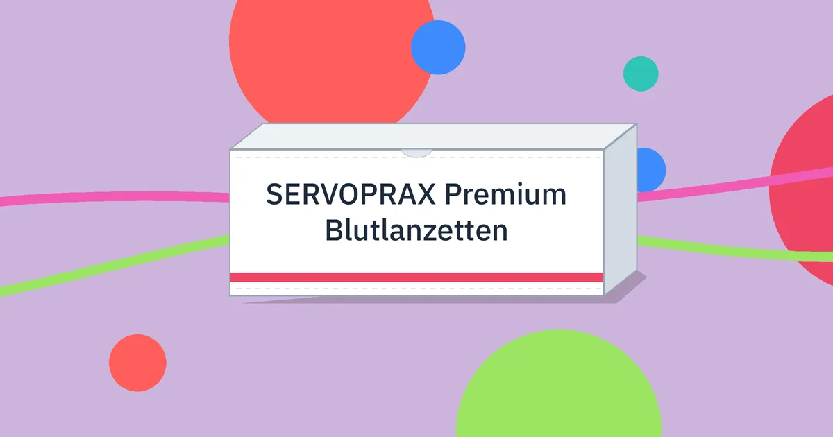 Symbolbild: Packung mit der Aufschrift SERVOPRAX Premium Blutlanzetten (PZN 10947551) – Verfügbarkeit und Bezug in Apotheken in Frankfurt am Main