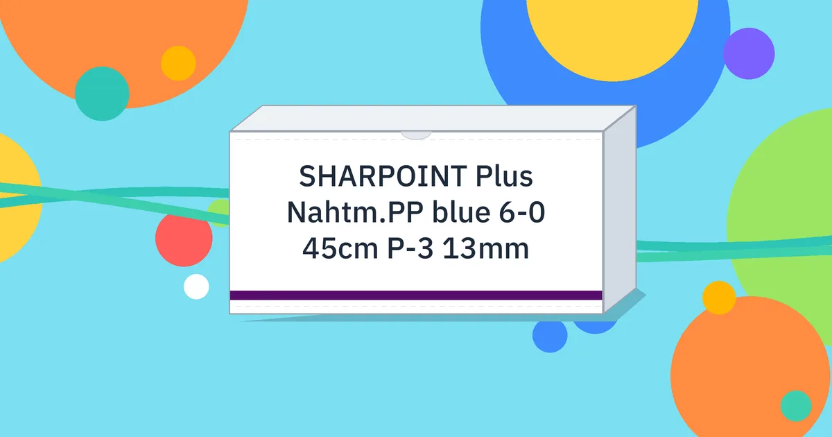 Symbolbild: Packung mit der Aufschrift SHARPOINT Plus Nahtm.PP blue 6-0 45cm P-3 13mm (PZN 17985282) – Verfügbarkeit und Bezug in Apotheken in Frankfurt am Main