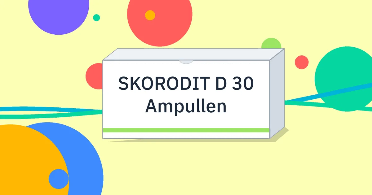 Symbolbild: Packung mit der Aufschrift SKORODIT D 30 Ampullen (PZN 01626233) – Verfügbarkeit und Bezug in Apotheken in Frankfurt am Main