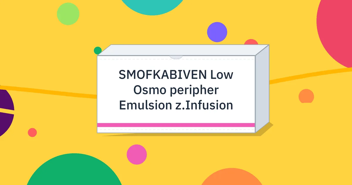 Symbolbild: Packung mit der Aufschrift SMOFKABIVEN Low Osmo peripher Emulsion z.Infusion (PZN 18787673) – Verfügbarkeit und Bezug in Apotheken in Frankfurt am Main