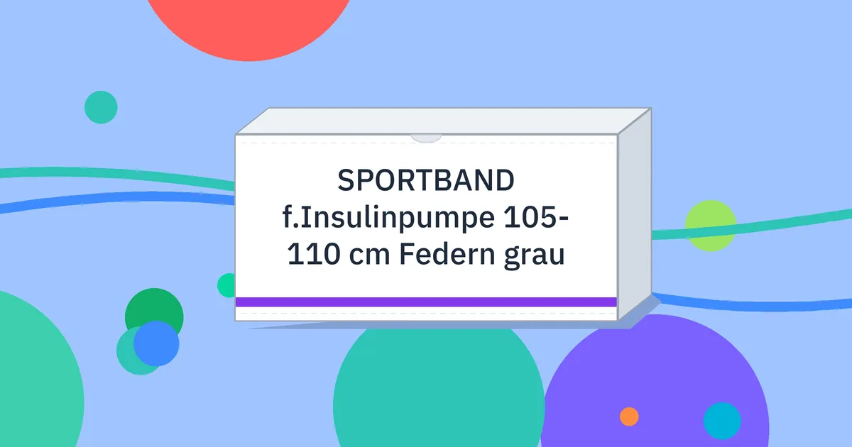 Symbolbild: Packung mit der Aufschrift SPORTBAND f.Insulinpumpe 105-110 cm Federn grau (PZN 13916663) – Verfügbarkeit und Bezug in Apotheken in Frankfurt am Main