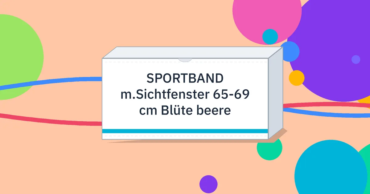 Symbolbild: Packung mit der Aufschrift SPORTBAND m.Sichtfenster 65-69 cm Blüte beere (PZN 13917013) – Verfügbarkeit und Bezug in Apotheken in Frankfurt am Main