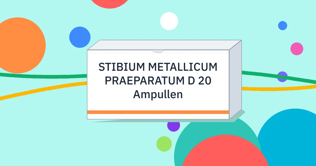 Symbolbild: Packung mit der Aufschrift STIBIUM METALLICUM PRAEPARATUM D 20 Ampullen (PZN 01626782) – Verfügbarkeit und Bezug in Apotheken in Frankfurt am Main