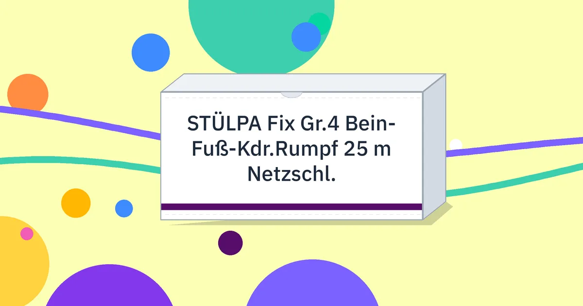 Symbolbild: Packung mit der Aufschrift STÜLPA Fix Gr.4 Bein-Fuß-Kdr.Rumpf 25 m Netzschl. (PZN 08403111) – Verfügbarkeit und Bezug in Apotheken in Frankfurt am Main