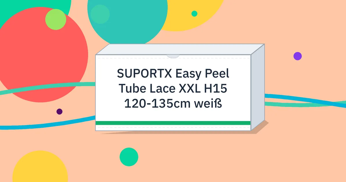 Symbolbild: Packung mit der Aufschrift SUPORTX Easy Peel Tube Lace XXL H15 120-135cm weiß (PZN 19163360) – Verfügbarkeit und Bezug in Apotheken in Frankfurt am Main