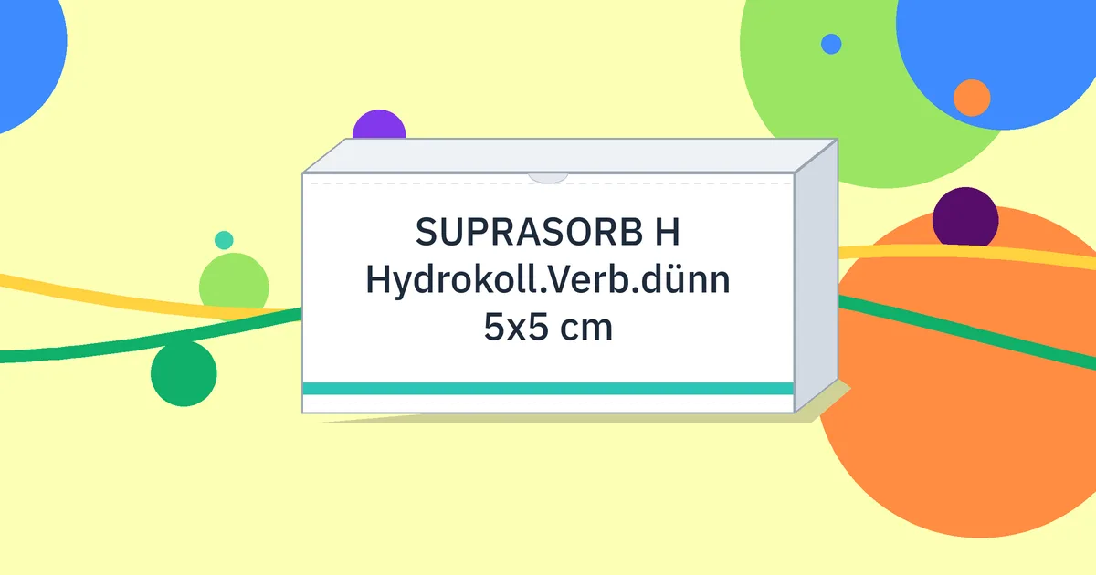 Symbolbild: Packung mit der Aufschrift SUPRASORB H Hydrokoll.Verb.dünn 5x5 cm (PZN 17833827) – Verfügbarkeit und Bezug in Apotheken in Frankfurt am Main