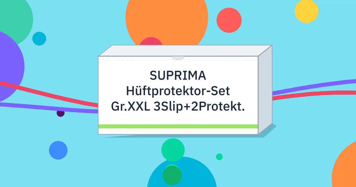 Symbolbild: Packung mit der Aufschrift SUPRIMA Hüftprotektor-Set Gr.XXL 3Slip+2Protekt. (PZN 09784285) – Verfügbarkeit und Bezug in Apotheken in Frankfurt am Main