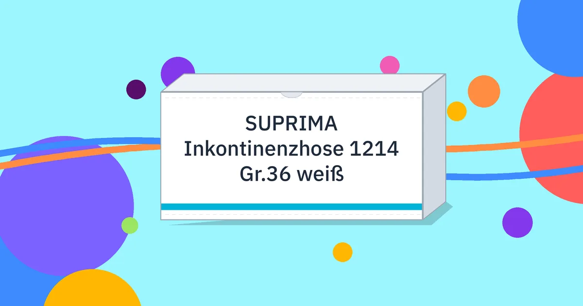 Symbolbild: Packung mit der Aufschrift SUPRIMA Inkontinenzhose 1214 Gr.36 weiß (PZN 02852486) – Verfügbarkeit und Bezug in Apotheken in Frankfurt am Main