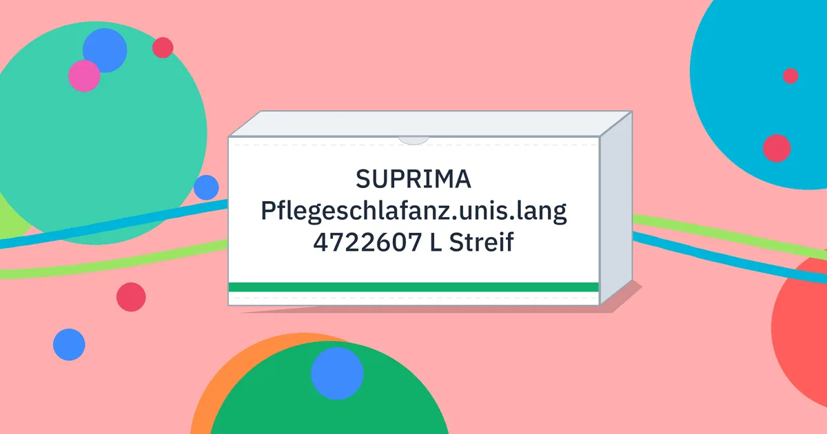 Symbolbild: Packung mit der Aufschrift SUPRIMA Pflegeschlafanz.unis.lang 4722607 L Streif (PZN 18401024) – Verfügbarkeit und Bezug in Apotheken in Frankfurt am Main