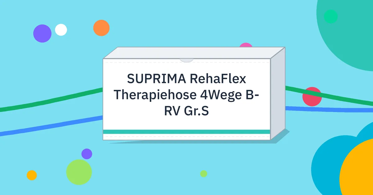 Symbolbild: Packung mit der Aufschrift SUPRIMA RehaFlex Therapiehose 4Wege B-RV Gr.S (PZN 18128568) – Verfügbarkeit und Bezug in Apotheken in Frankfurt am Main
