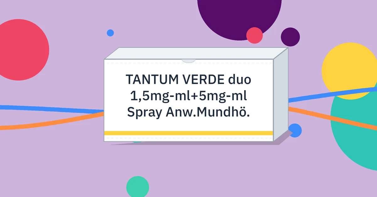 Symbolbild: Packung mit der Aufschrift TANTUM VERDE duo 1,5mg-ml+5mg-ml Spray Anw.Mundhö. (PZN 19631861) – Verfügbarkeit und Bezug in Apotheken in Frankfurt am Main
