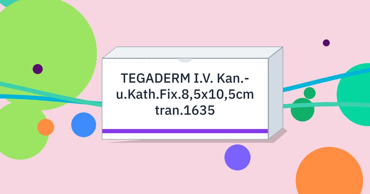 Symbolbild: Packung mit der Aufschrift TEGADERM I.V. Kan.-u.Kath.Fix.8,5x10,5cm tran.1635 (PZN 11114706) – Verfügbarkeit und Bezug in Apotheken in Frankfurt am Main