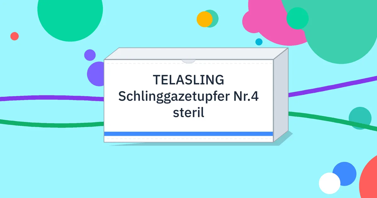Symbolbild: Packung mit der Aufschrift TELASLING Schlinggazetupfer Nr.4 steril (PZN 03545421) – Verfügbarkeit und Bezug in Apotheken in Frankfurt am Main