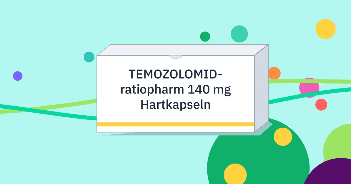 Symbolbild: Packung mit der Aufschrift TEMOZOLOMID-ratiopharm 140 mg Hartkapseln (PZN 05884653) – Verfügbarkeit und Bezug in Apotheken in Frankfurt am Main