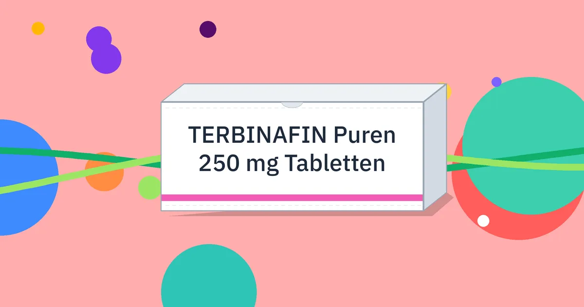 Symbolbild: Packung mit der Aufschrift TERBINAFIN Puren 250 mg Tabletten (PZN 11358302) – Verfügbarkeit und Bezug in Apotheken in Frankfurt am Main