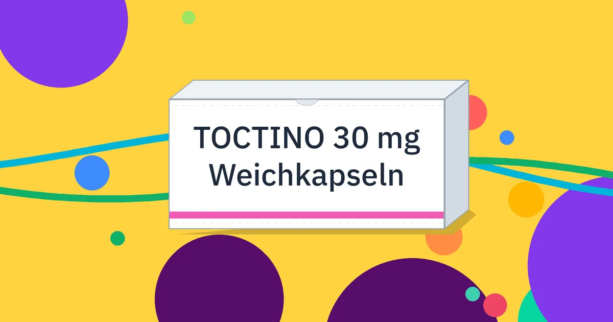 Symbolbild: Packung mit der Aufschrift TOCTINO 30 mg Weichkapseln (PZN 13599872) – Verfügbarkeit und Bezug in Apotheken in Frankfurt am Main