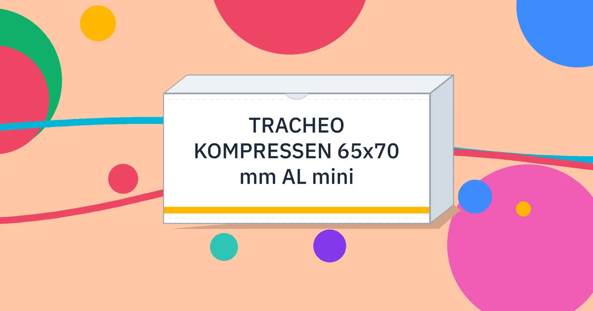 Symbolbild: Packung mit der Aufschrift TRACHEO KOMPRESSEN 65x70 mm AL mini (PZN 00046189) – Verfügbarkeit und Bezug in Apotheken in Frankfurt am Main