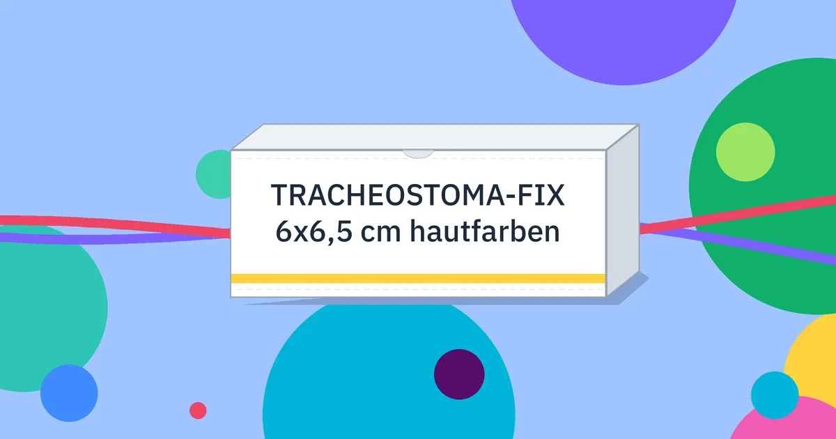 Symbolbild: Packung mit der Aufschrift TRACHEOSTOMA-FIX 6x6,5 cm hautfarben (PZN 14234256) – Verfügbarkeit und Bezug in Apotheken in Frankfurt am Main