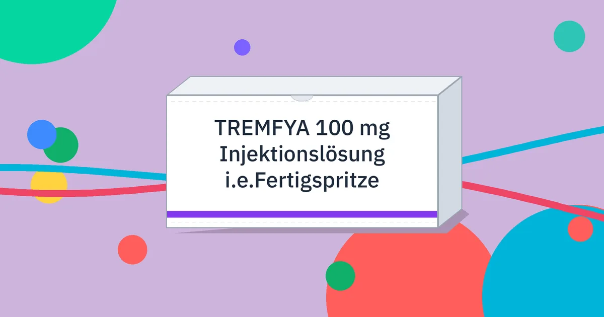 Symbolbild: Packung mit der Aufschrift TREMFYA 100 mg Injektionslösung i.e.Fertigspritze (PZN 15235938) – Verfügbarkeit und Bezug in Apotheken in Frankfurt am Main