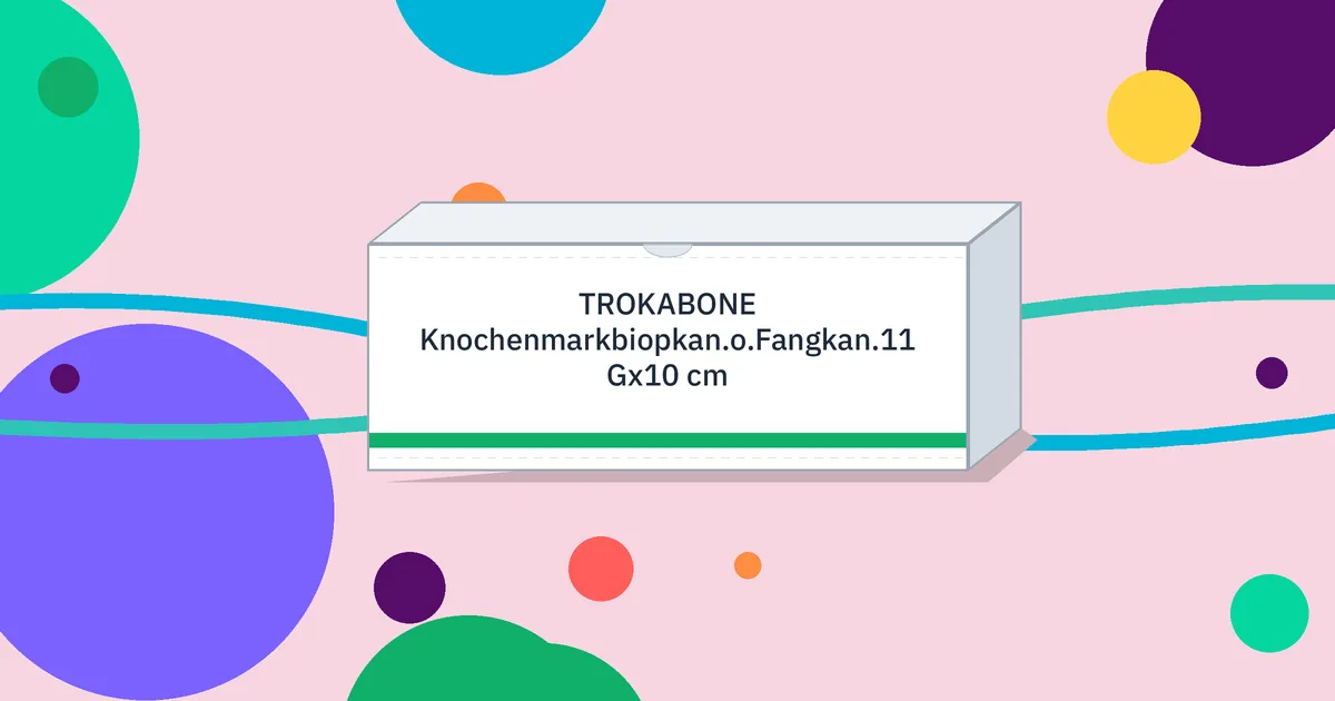 Symbolbild: Packung mit der Aufschrift TROKABONE Knochenmarkbiopkan.o.Fangkan.11 Gx10 cm (PZN 03936825) – Verfügbarkeit und Bezug in Apotheken in Frankfurt am Main