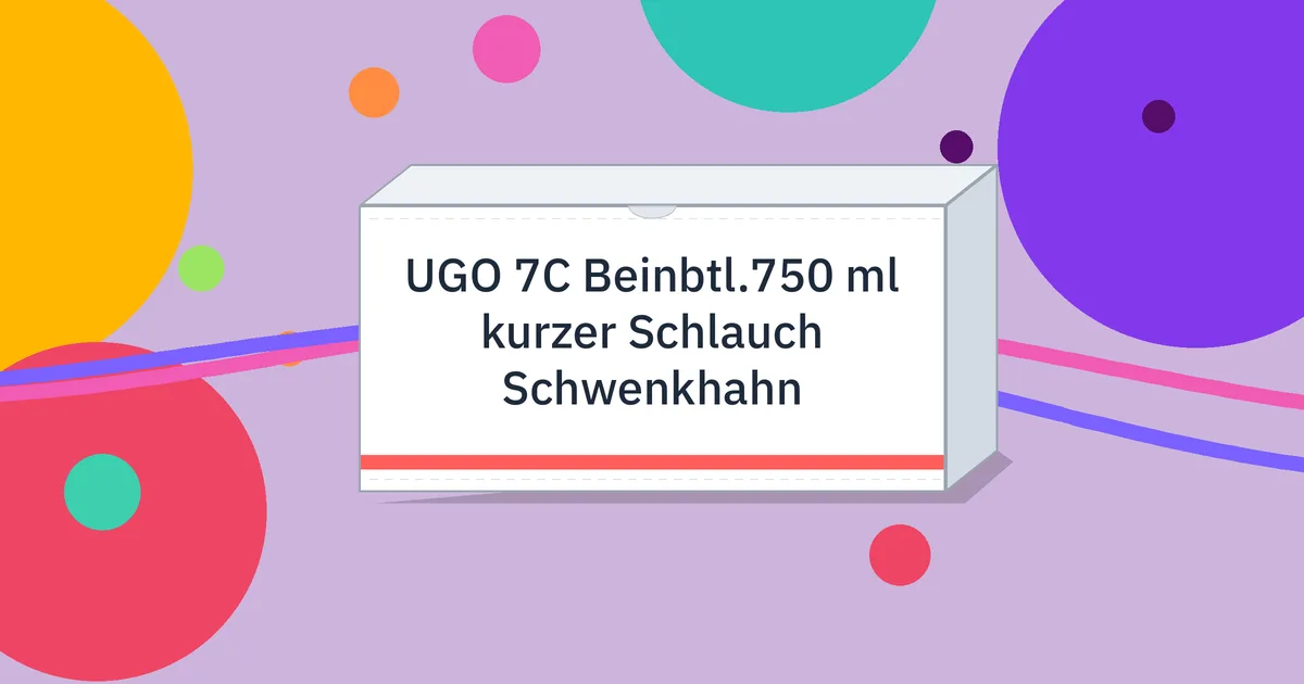Symbolbild: Packung mit der Aufschrift UGO 7C Beinbtl.750 ml kurzer Schlauch Schwenkhahn (PZN 13814419) – Verfügbarkeit und Bezug in Apotheken in Frankfurt am Main