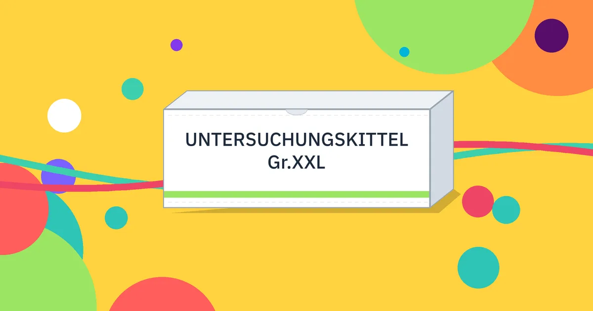 Symbolbild: Packung mit der Aufschrift UNTERSUCHUNGSKITTEL Gr.XXL (PZN 14374218) – Verfügbarkeit und Bezug in Apotheken in Frankfurt am Main