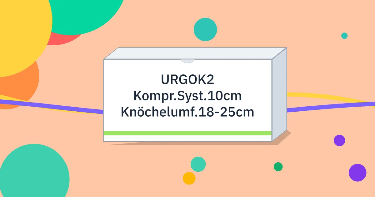 Symbolbild: Packung mit der Aufschrift URGOK2 Kompr.Syst.10cm Knöchelumf.18-25cm (PZN 05005120) – Verfügbarkeit und Bezug in Apotheken in Frankfurt am Main