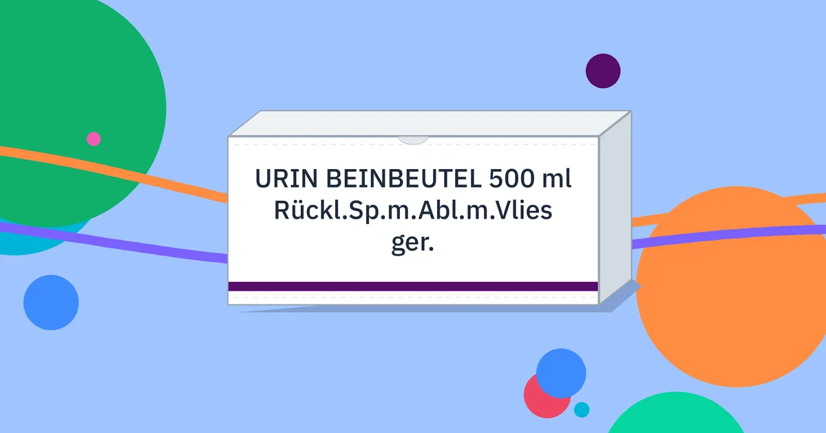 Symbolbild: Packung mit der Aufschrift URIN BEINBEUTEL 500 ml Rückl.Sp.m.Abl.m.Vlies ger. (PZN 02743691) – Verfügbarkeit und Bezug in Apotheken in Frankfurt am Main