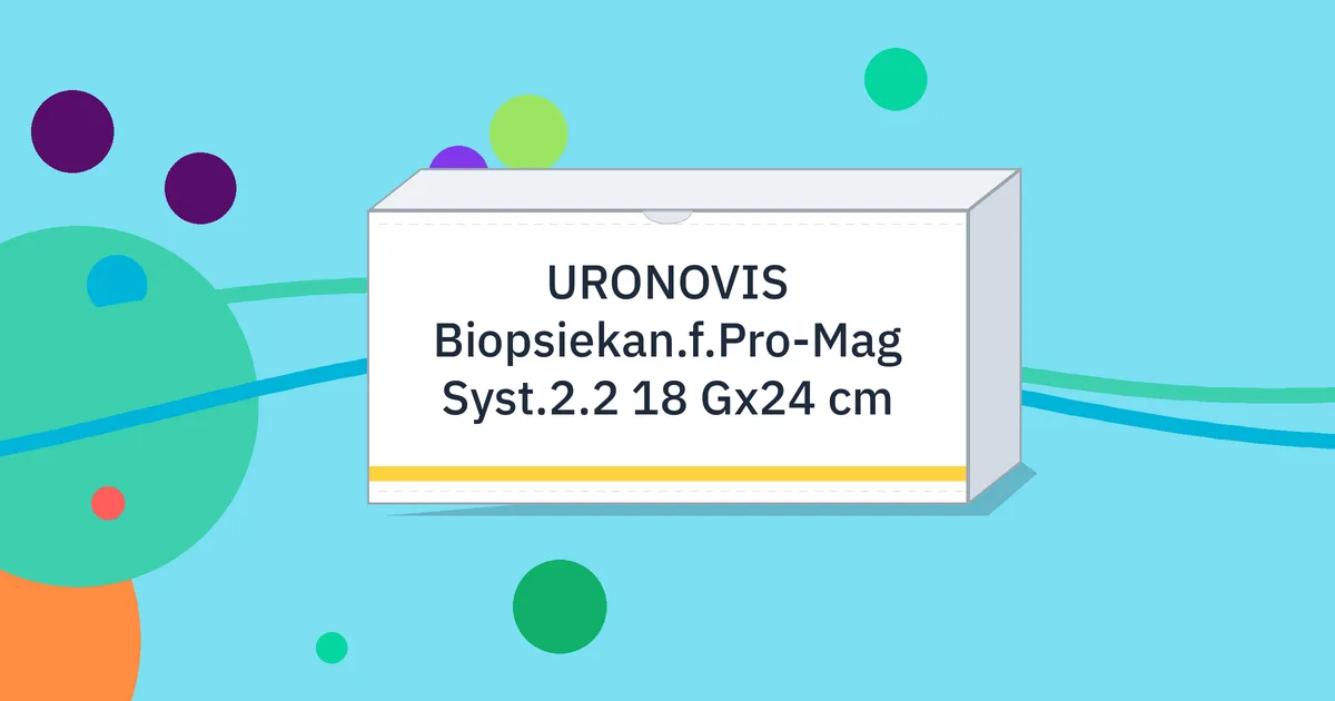 Symbolbild: Packung mit der Aufschrift URONOVIS Biopsiekan.f.Pro-Mag Syst.2.2 18 Gx24 cm (PZN 00811939) – Verfügbarkeit und Bezug in Apotheken in Frankfurt am Main