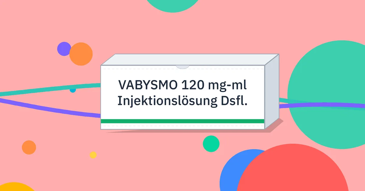 Symbolbild: Packung mit der Aufschrift VABYSMO 120 mg-ml Injektionslösung Dsfl. (PZN 19140488) – Verfügbarkeit und Bezug in Apotheken in Frankfurt am Main