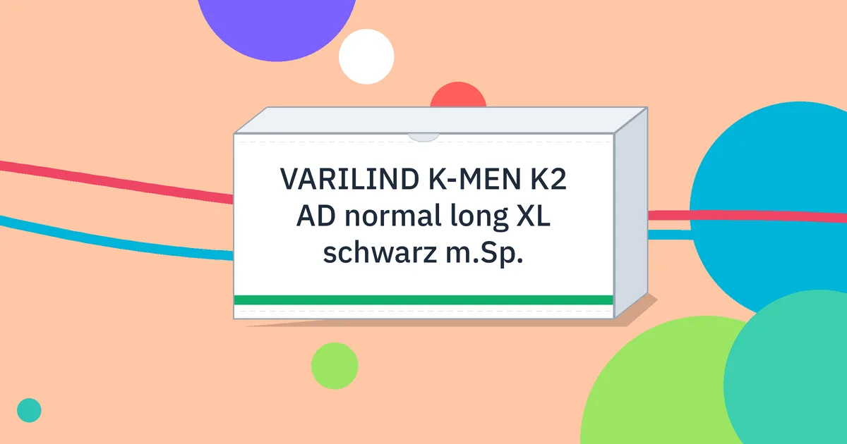 Symbolbild: Packung mit der Aufschrift VARILIND K-MEN K2 AD normal long XL schwarz m.Sp. (PZN 20569564) – Verfügbarkeit und Bezug in Apotheken in Frankfurt am Main