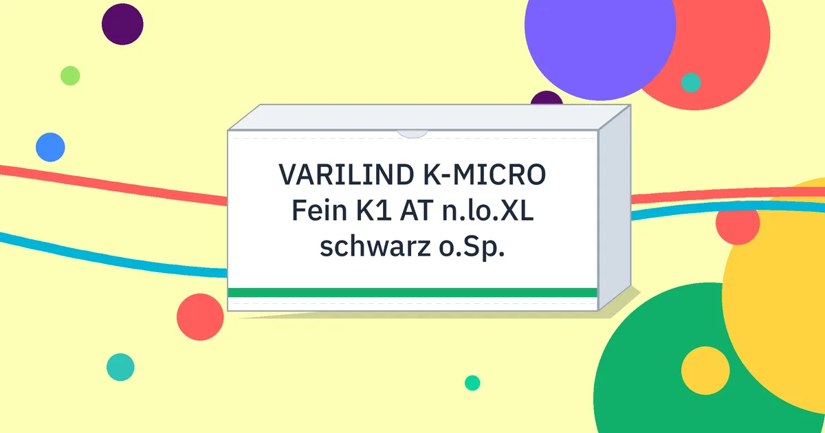Symbolbild: Packung mit der Aufschrift VARILIND K-MICRO Fein K1 AT n.lo.XL schwarz o.Sp. (PZN 20552612) – Verfügbarkeit und Bezug in Apotheken in Frankfurt am Main
