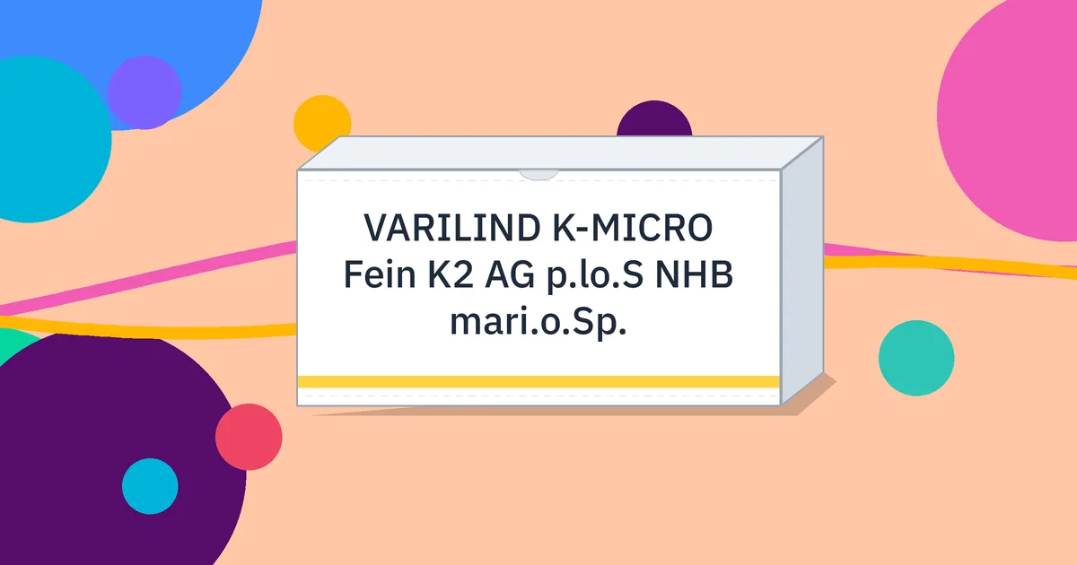 Symbolbild: Packung mit der Aufschrift VARILIND K-MICRO Fein K2 AG p.lo.S NHB mari.o.Sp. (PZN 20556455) – Verfügbarkeit und Bezug in Apotheken in Frankfurt am Main