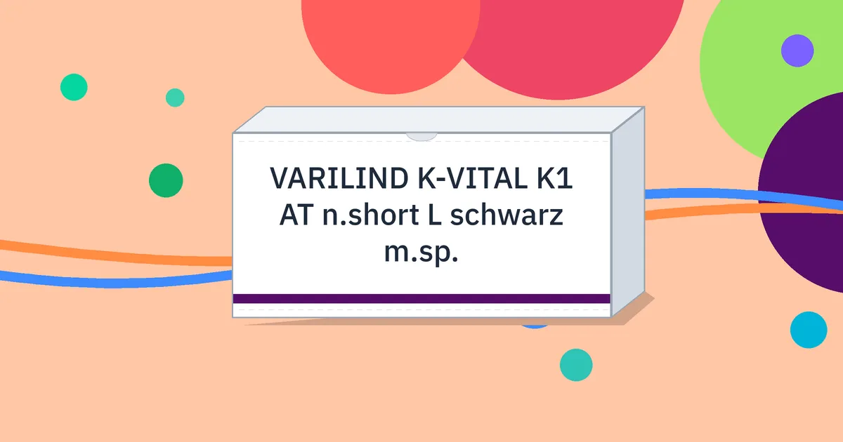 Symbolbild: Packung mit der Aufschrift VARILIND K-VITAL K1 AT n.short L schwarz m.sp. (PZN 20560310) – Verfügbarkeit und Bezug in Apotheken in Frankfurt am Main