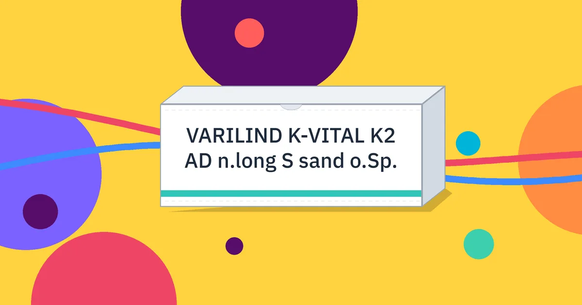Symbolbild: Packung mit der Aufschrift VARILIND K-VITAL K2 AD n.long S sand o.Sp. (PZN 20567594) – Verfügbarkeit und Bezug in Apotheken in Frankfurt am Main