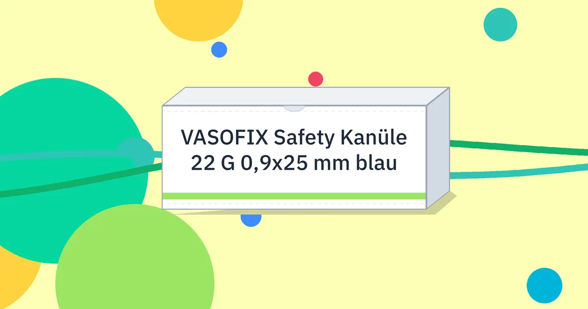 Symbolbild: Packung mit der Aufschrift VASOFIX Safety Kanüle 22 G 0,9x25 mm blau (PZN 11178238) – Verfügbarkeit und Bezug in Apotheken in Frankfurt am Main