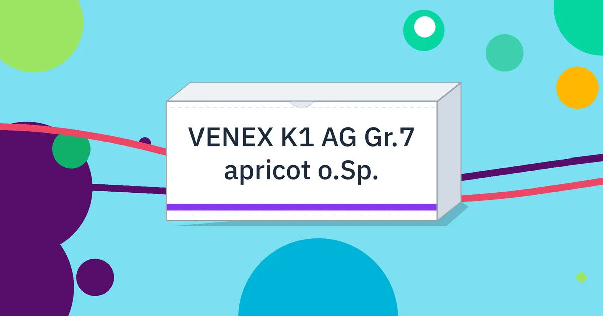 Symbolbild: Packung mit der Aufschrift VENEX K1 AG Gr.7 apricot o.Sp. (PZN 03189096) – Verfügbarkeit und Bezug in Apotheken in Frankfurt am Main