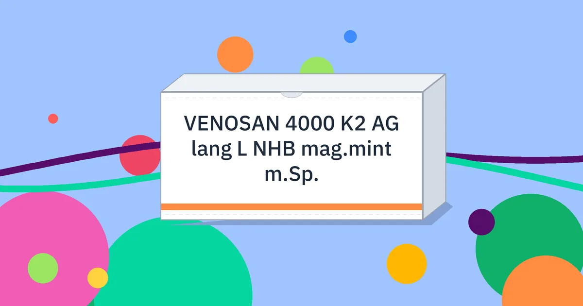 Symbolbild: Packung mit der Aufschrift VENOSAN 4000 K2 AG lang L NHB mag.mint m.Sp. (PZN 19154289) – Verfügbarkeit und Bezug in Apotheken in Frankfurt am Main