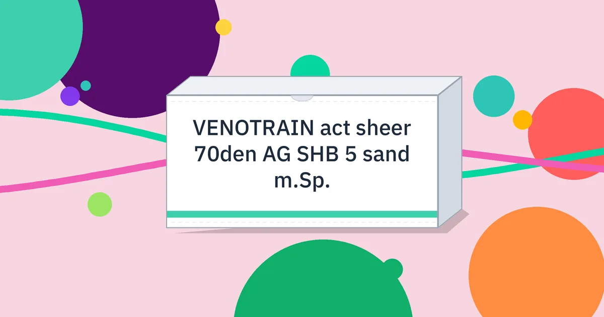 Symbolbild: Packung mit der Aufschrift VENOTRAIN act sheer 70den AG SHB 5 sand m.Sp. (PZN 16208205) – Verfügbarkeit und Bezug in Apotheken in Frankfurt am Main